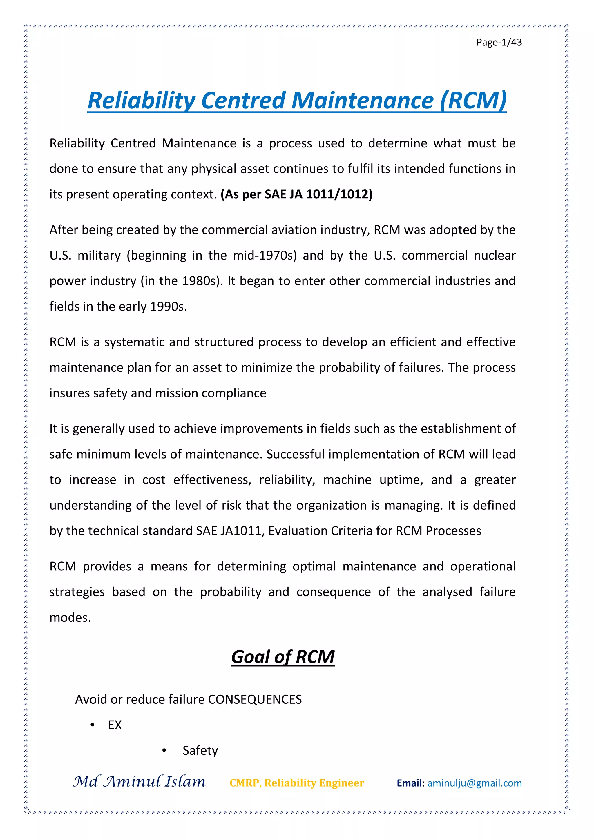 Reliability Centred Maintenance - RCM by Aminul Islam | PDF