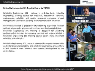 Reliability Engineering 101 : Tonex Training | PPT
