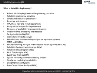 Reliability Engineering 101 : Tonex Training | PPT