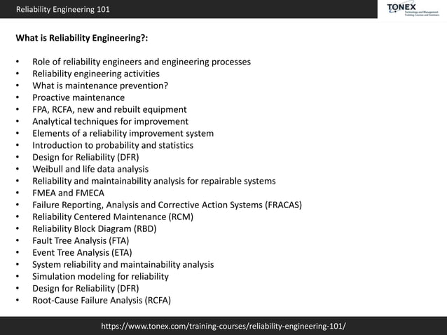 Reliability Engineering 101 : Tonex Training | PPT