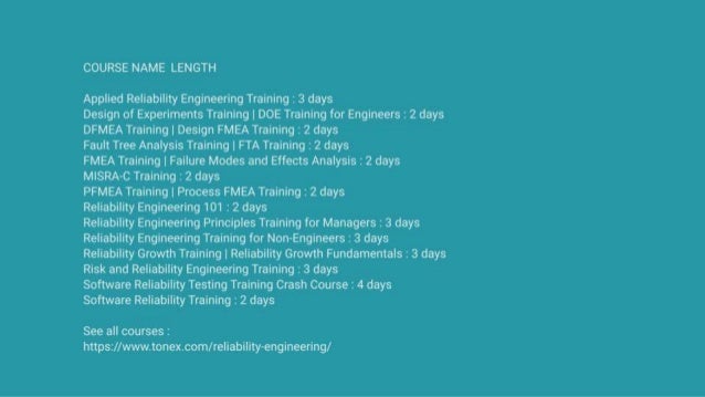 Reliability Engineering Training, Courses and Certifications | PPTX