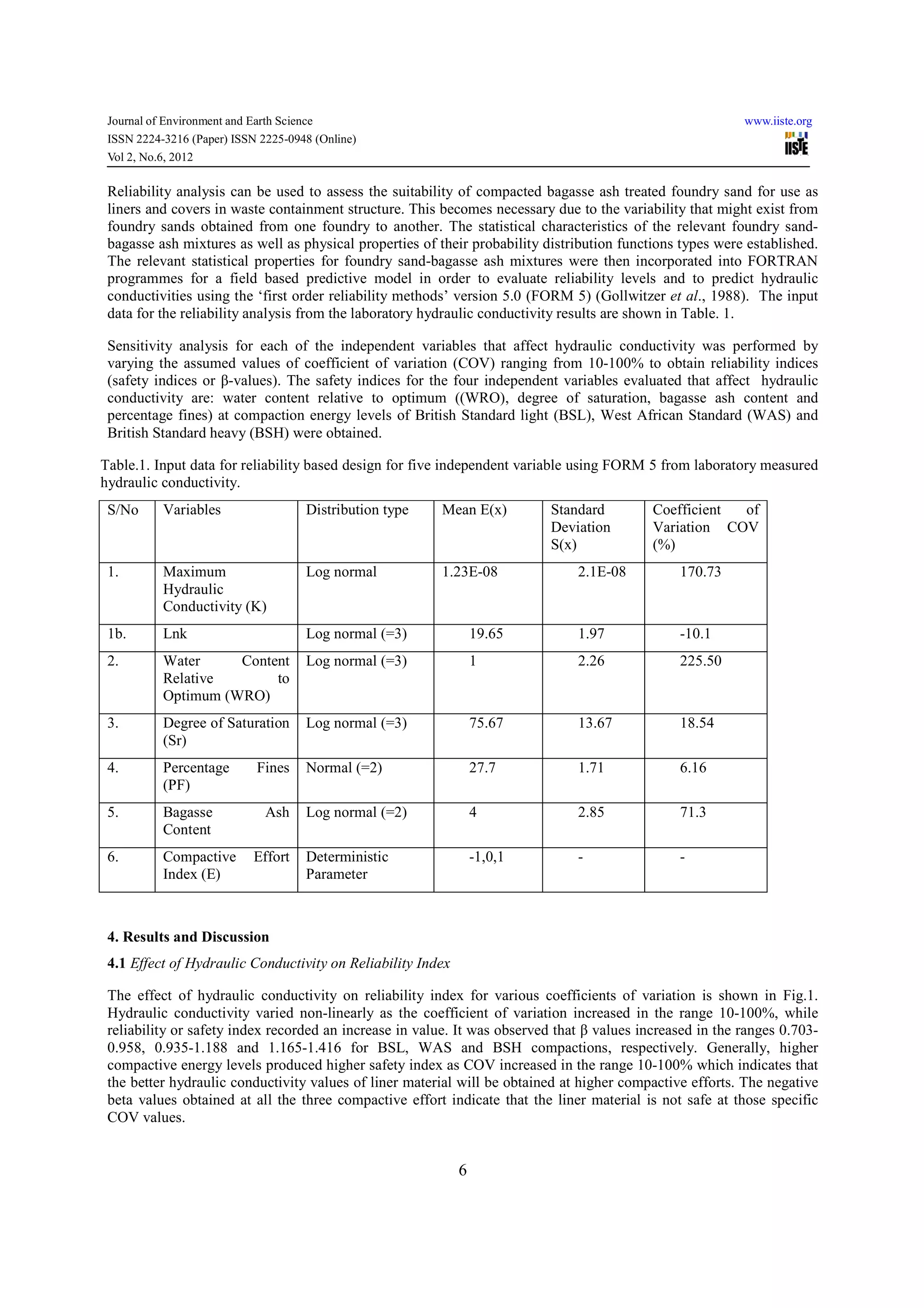 Reliability estimates of field hydraulic conductivity of compacted | PDF