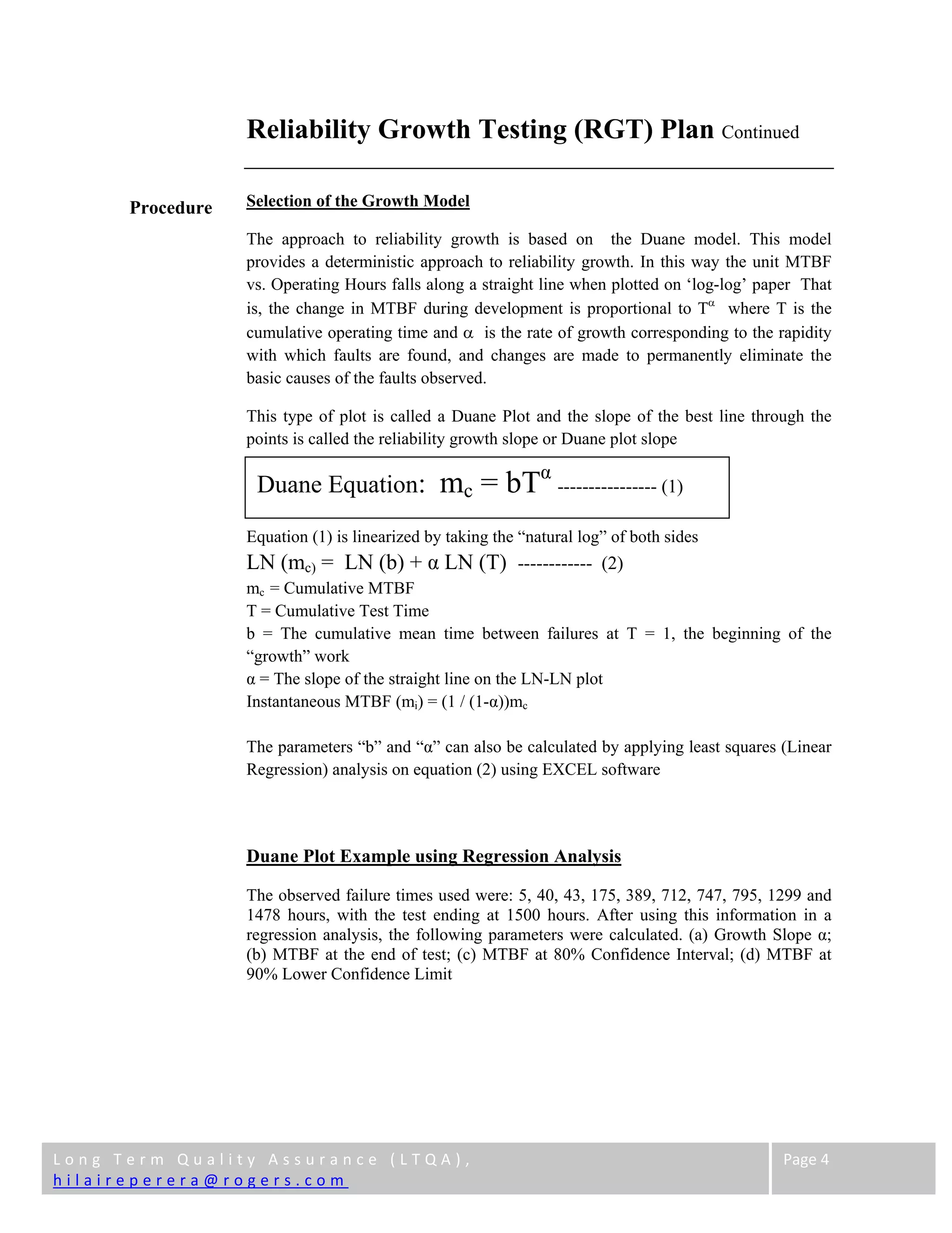 Reliability Growth Testing (RGT) Plan | PDF