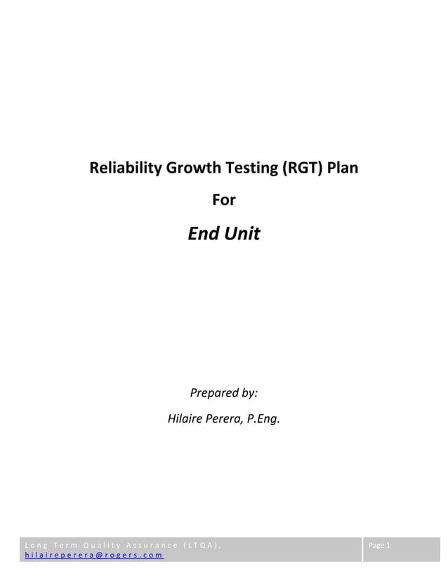 Reliability Growth Testing (RGT) Plan | PDF | Technology & Computing