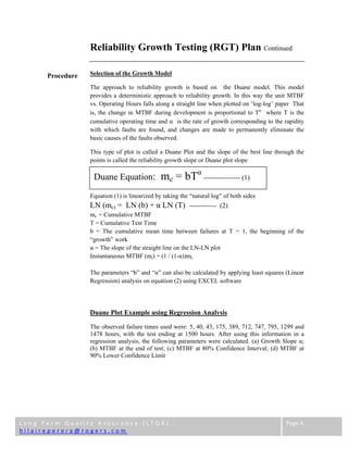 Reliability Growth Testing (RGT) Plan | PDF