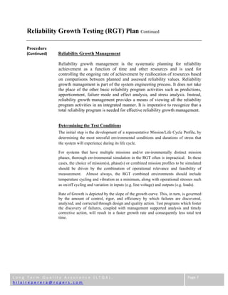 Reliability Growth Testing (RGT) Plan | PDF