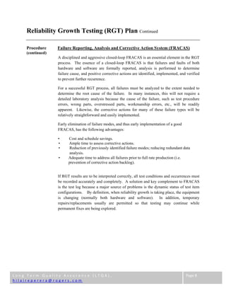 Reliability Growth Testing (RGT) Plan | PDF