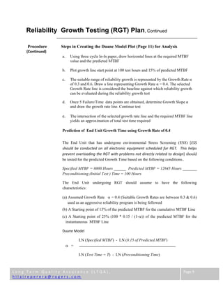Reliability Growth Testing (RGT) Plan | PDF