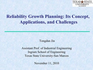 Reliability Growth Planning: Its Concept, Applications, and Challenges ...