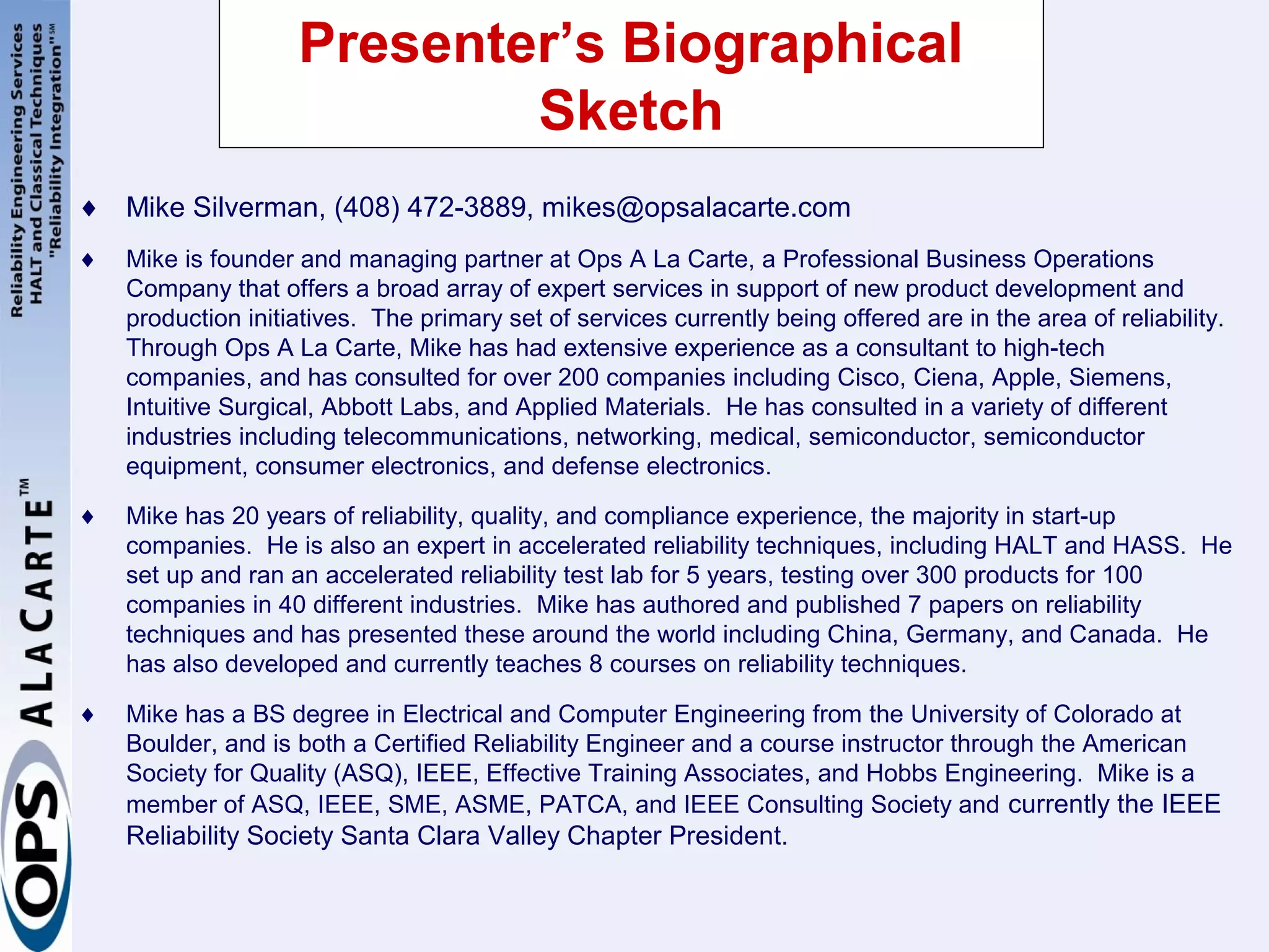 Reliability integration across the product life cycle | PPT