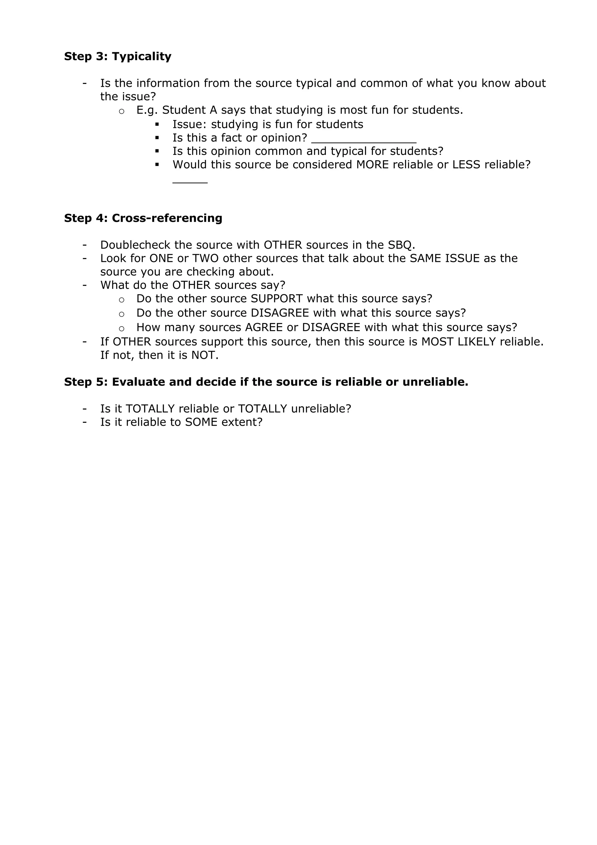 Sec 3 Social Studies SBQ Skill: Reliability notes | DOC