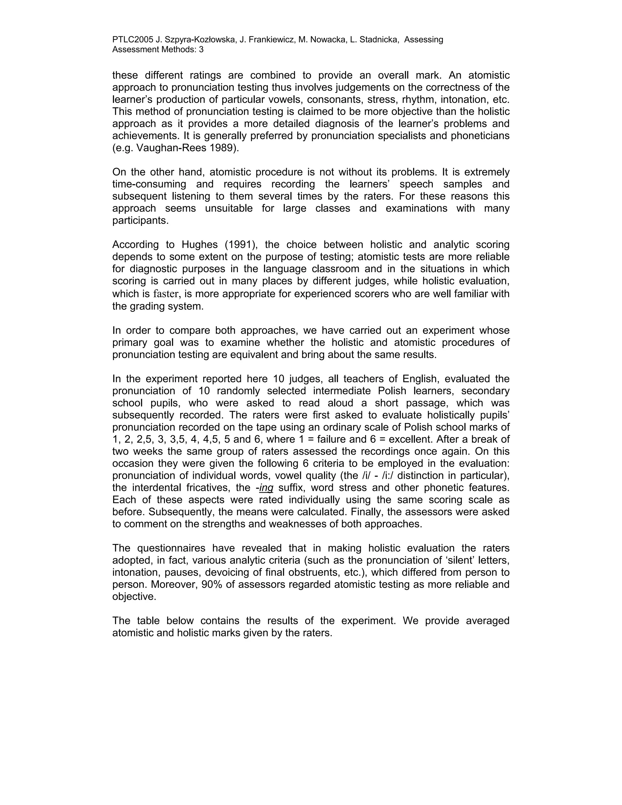 Reliability of pronunciation tests seminar | PDF