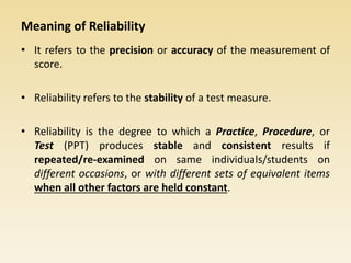Reliability of test | PPT | Free Download