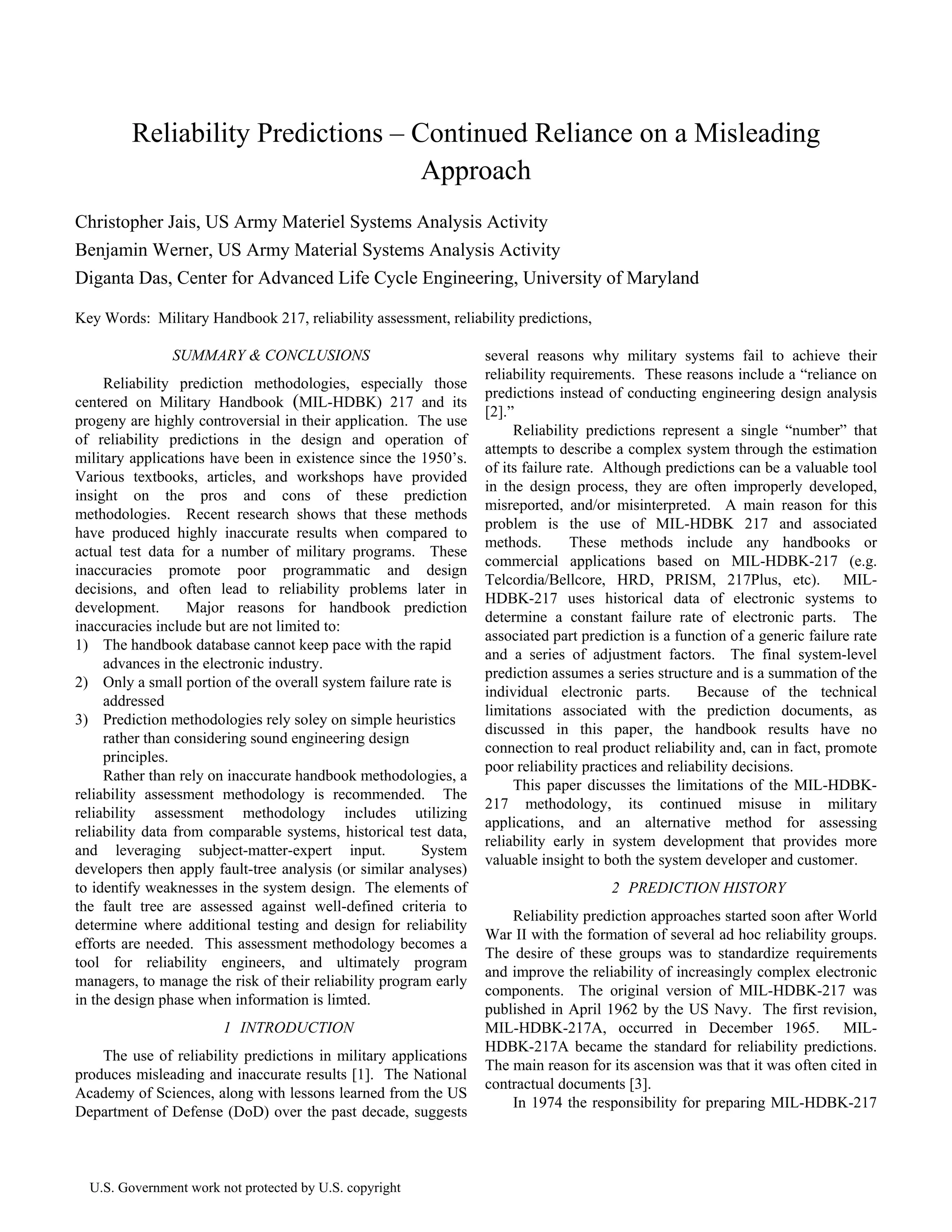 Reliability predictions-continued reliance on a misleading approach | PDF