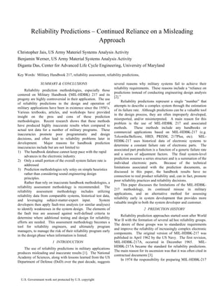 Reliability predictions-continued reliance on a misleading approach | PDF