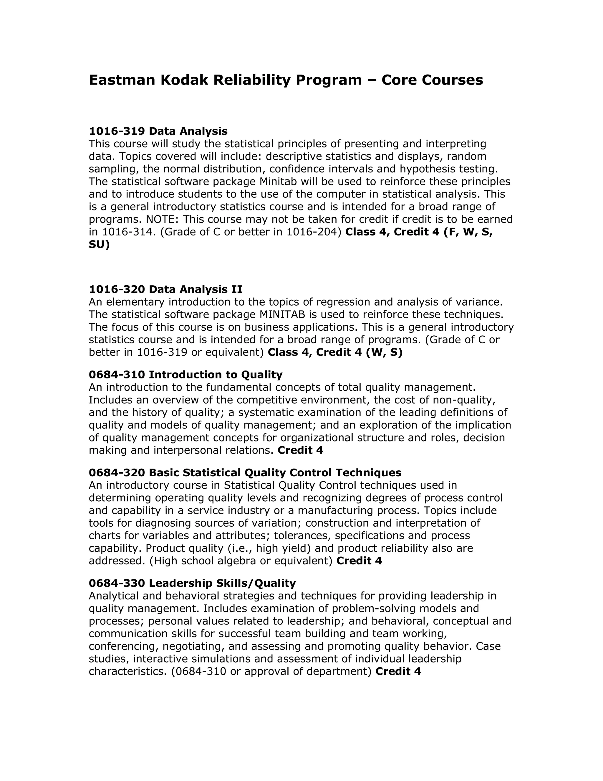 Reliability Engineering Program Rochester Institute of Technology | PDF