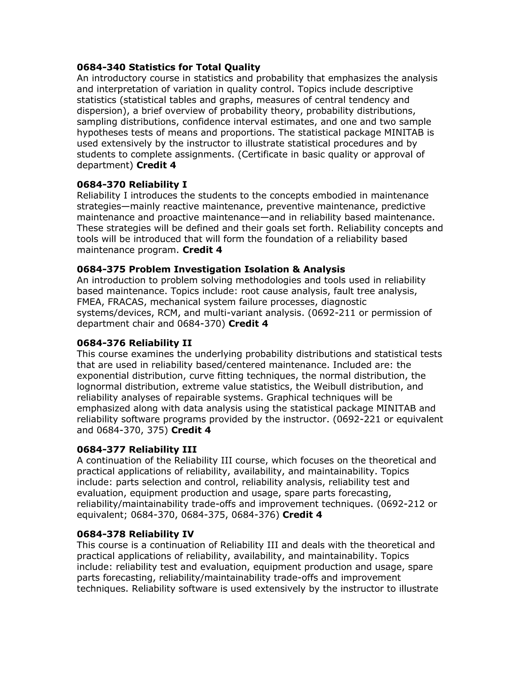 Reliability Engineering Program Rochester Institute of Technology | PDF