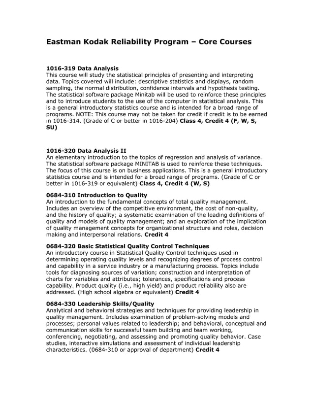 Reliability Engineering Program Rochester Institute of Technology | PDF