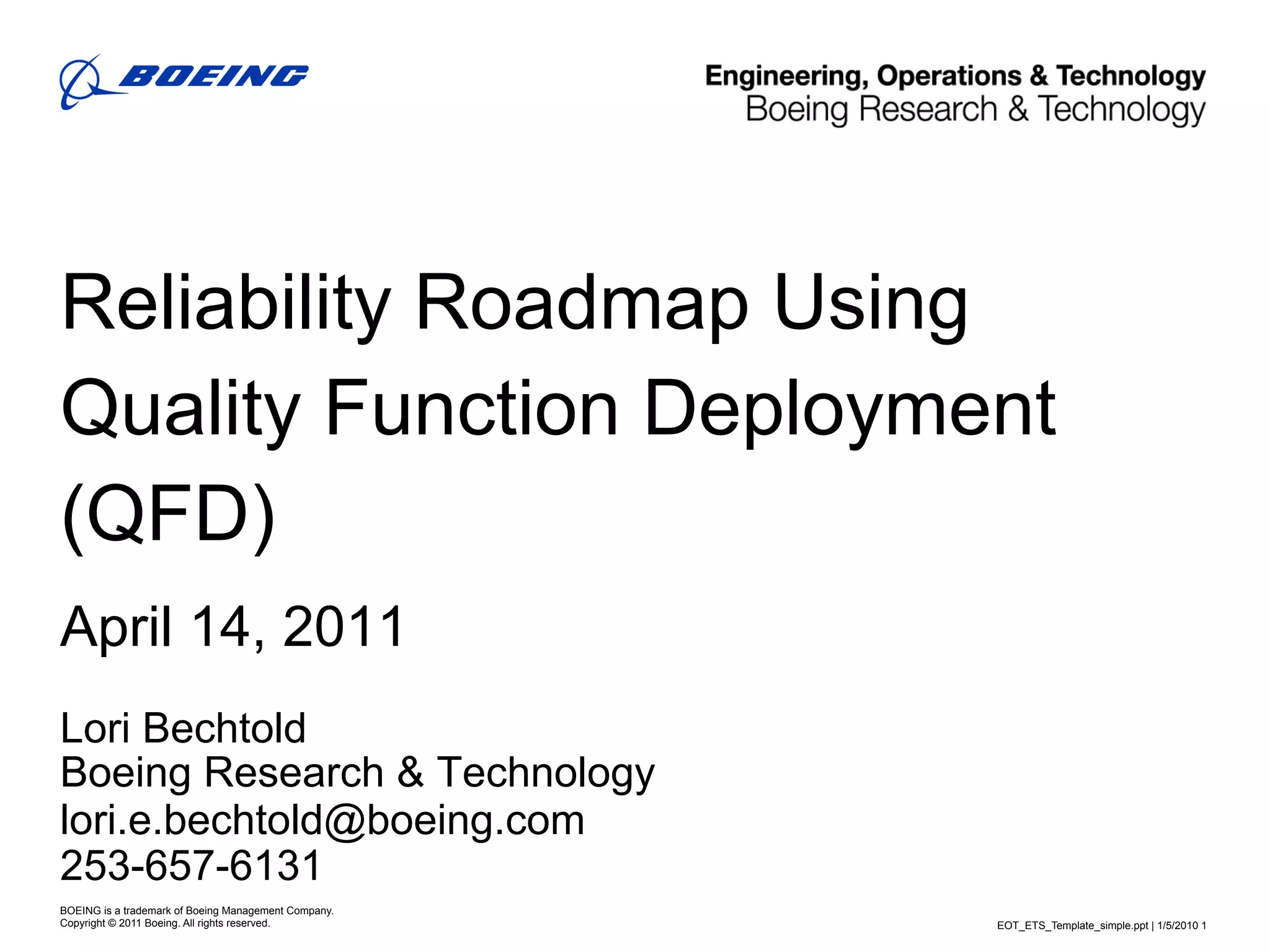 Reliability roadmap using quality function deployment | PDF