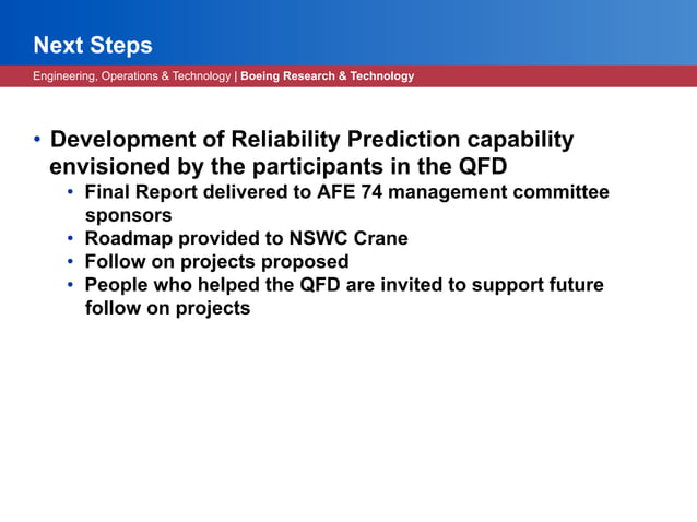 Reliability roadmap using quality function deployment