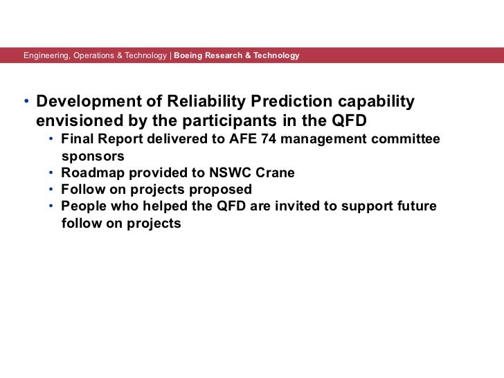 Reliability roadmap using quality function deployment