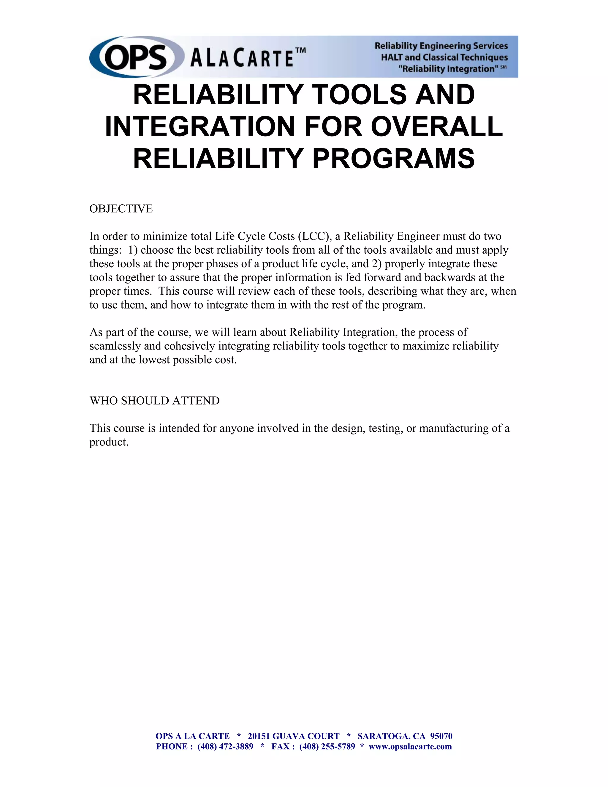 Reliability tools and integration seminar outline | PDF