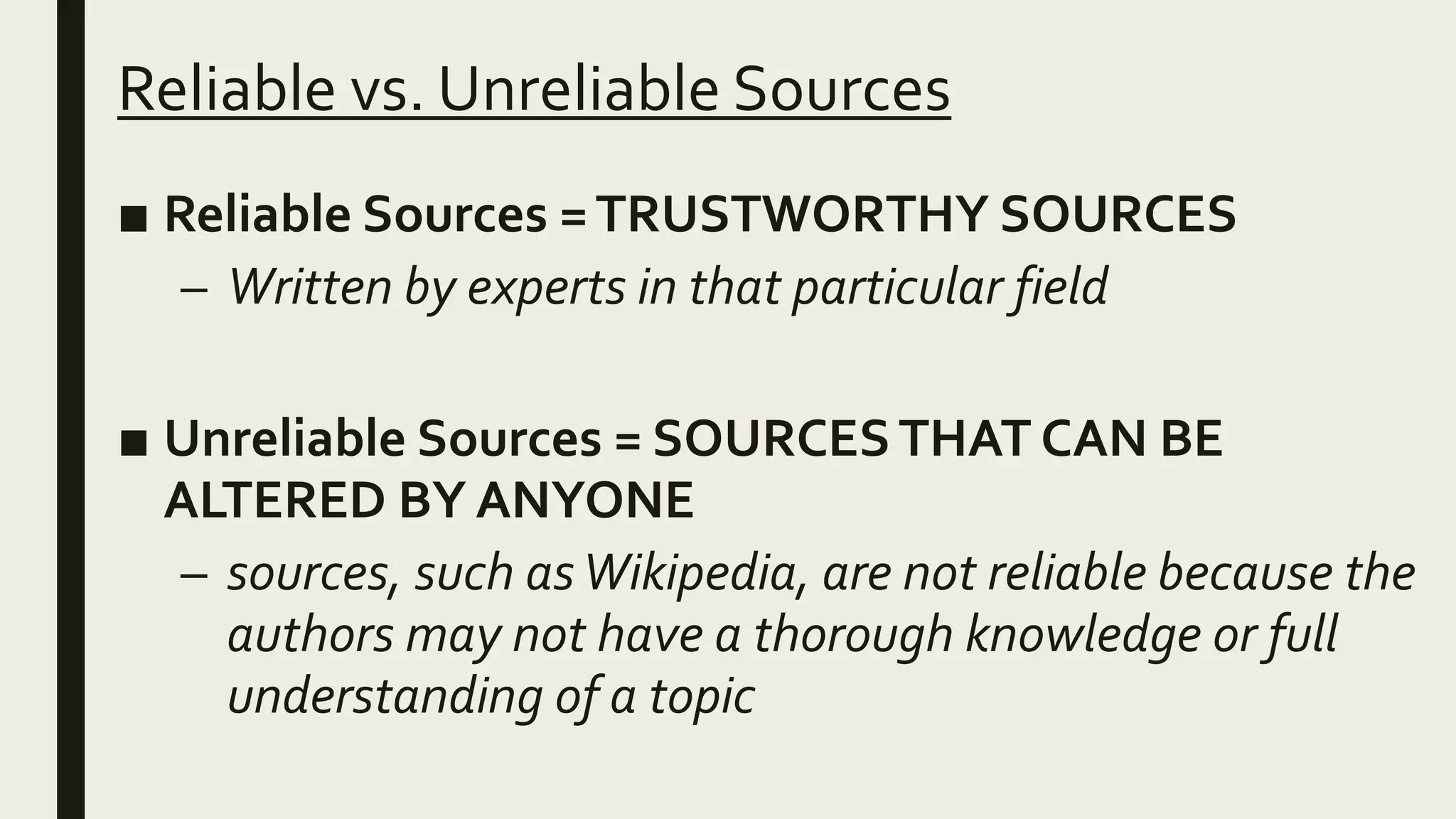 Reliable and Unreliable Sources | PPTX