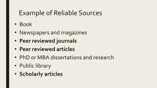 Reliable and Unreliable Sources | PPTX