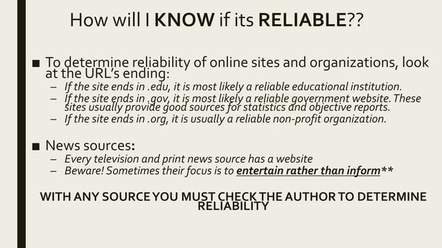 Reliable and Unreliable Sources | PPTX | Internet for Beginners | Internet