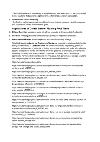 Reliable Internal and External Floating Roof Tanks for Volatile Liquid ...