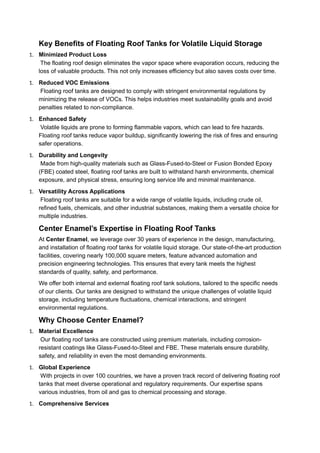 Reliable Internal and External Floating Roof Tanks for Volatile Liquid ...