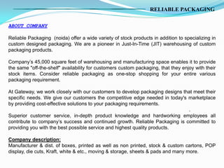 Reliable Packaging, Uttar Pradesh, Packaging Boxes & Paper Products | PDF