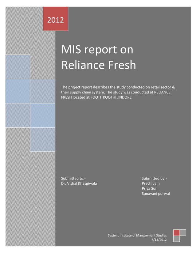 Reliance fresh MIS ppt | DOCX