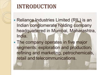 Reliance industries and group of companies | PPTX
