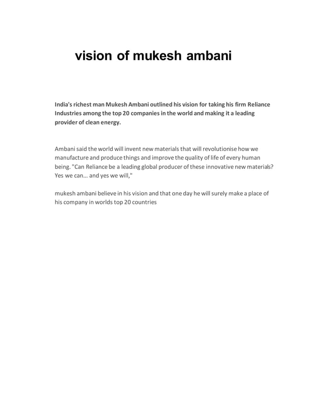 Reliance ceo mukesh ambani | DOCX