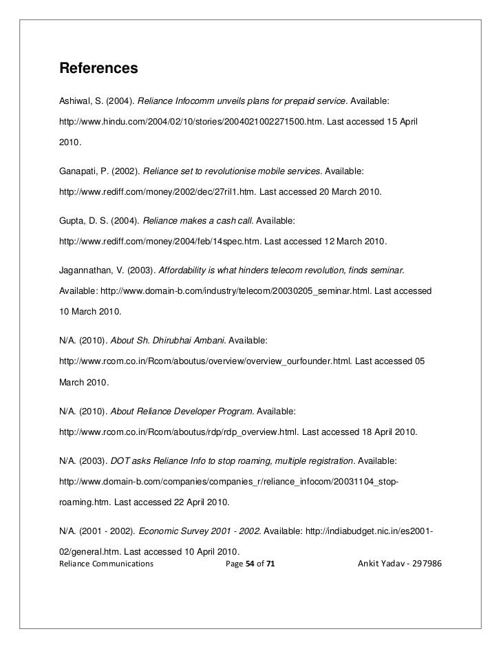 Reliance communications dissertation