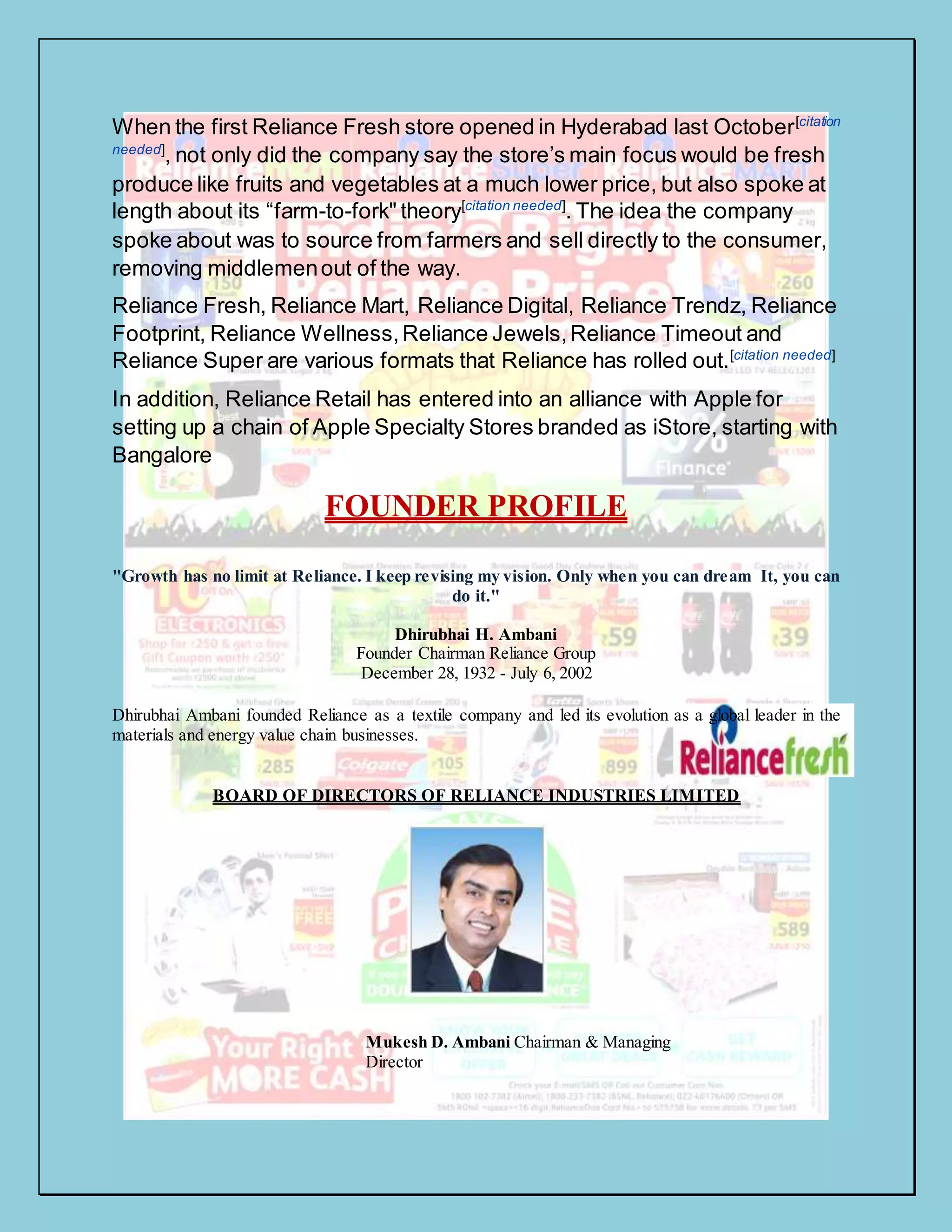 Reliance fresh | DOCX