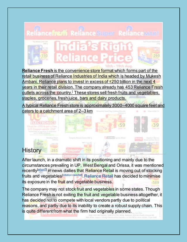 Reliance fresh | DOCX
