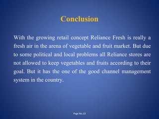 Reliance fresh a case of channel managment | PPT