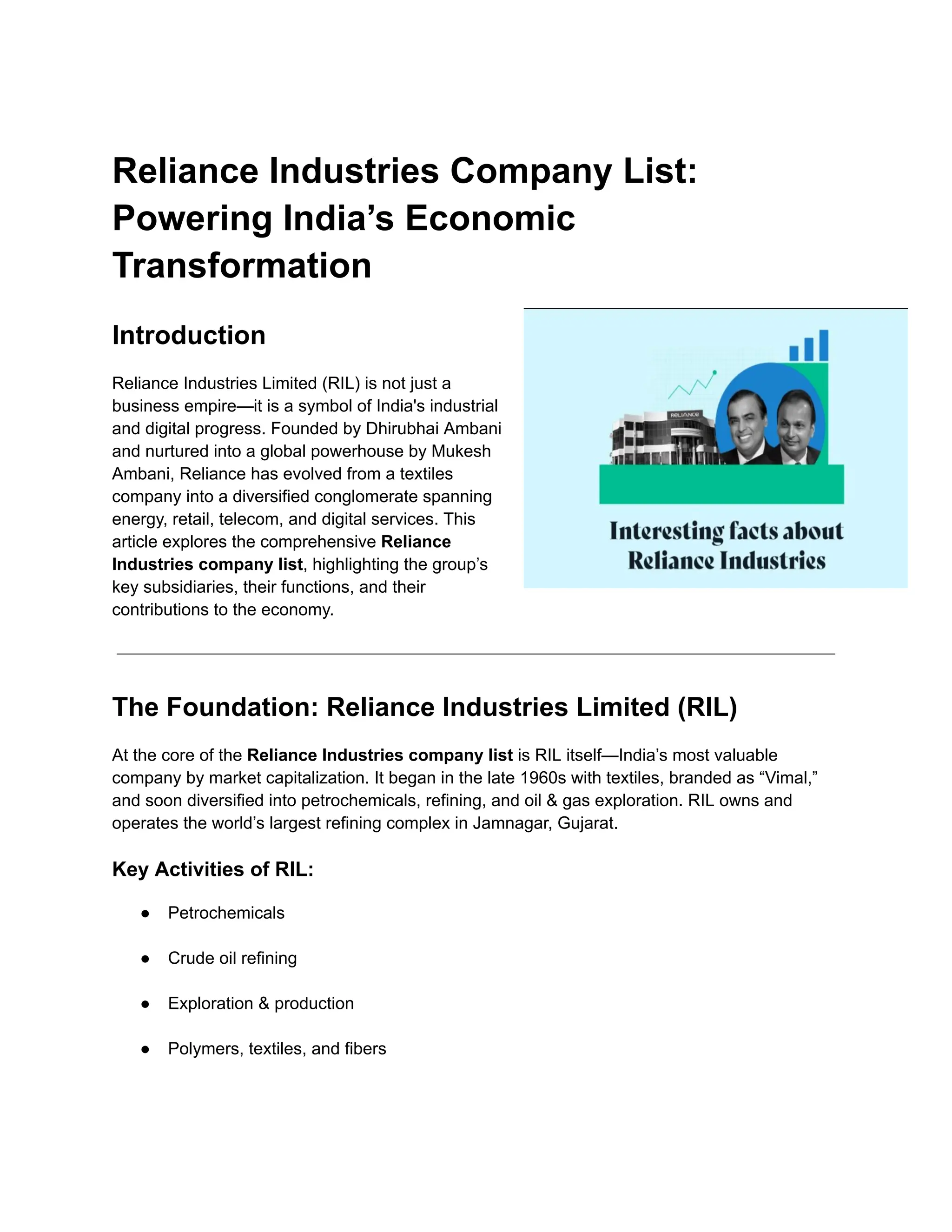 Reliance Industries Company List_ Powering India’s Economic ...