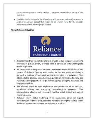 Reliance industries working capital project | PDF