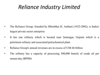 Reliance industry limited | PPTX | Environmental Services Industry ...