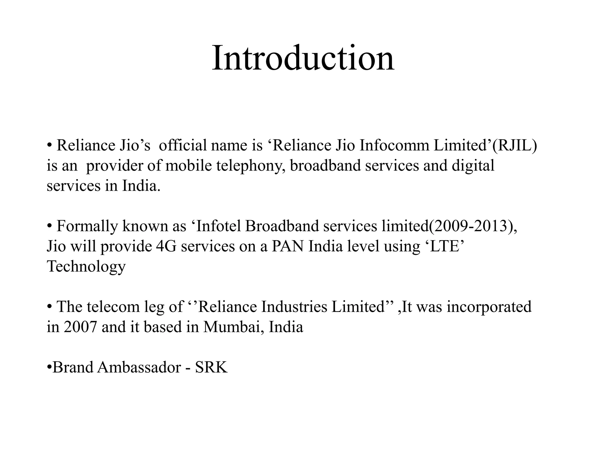 Ppt on Reliance jio | PPTX