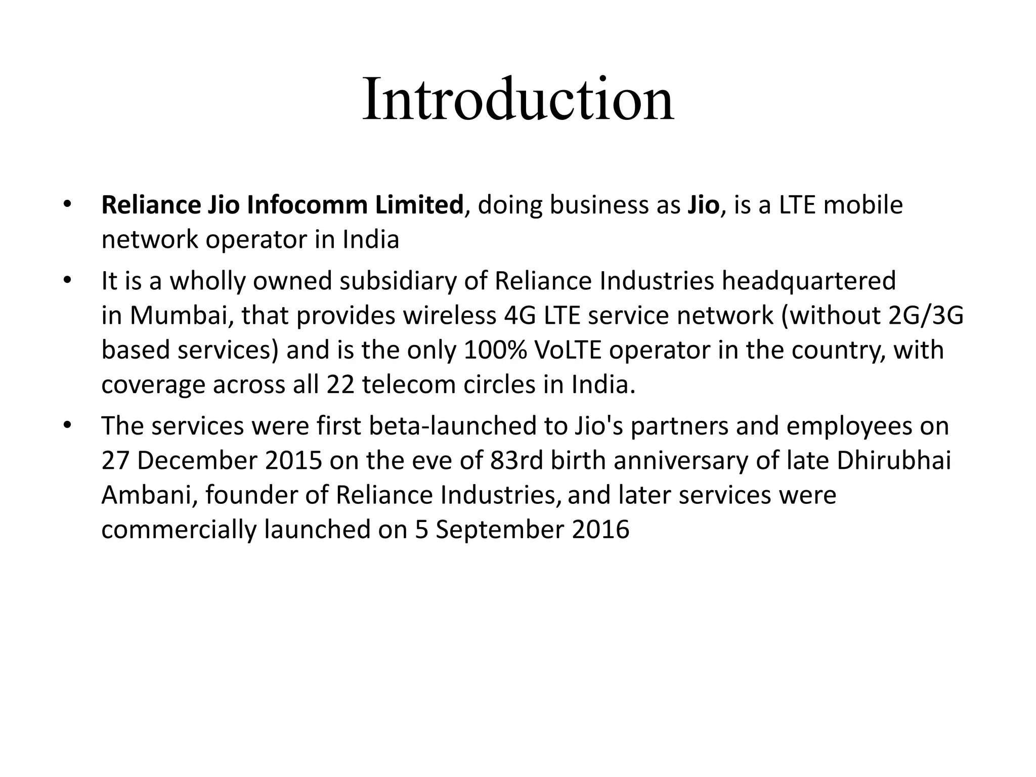 Ppt on Reliance jio | PPTX