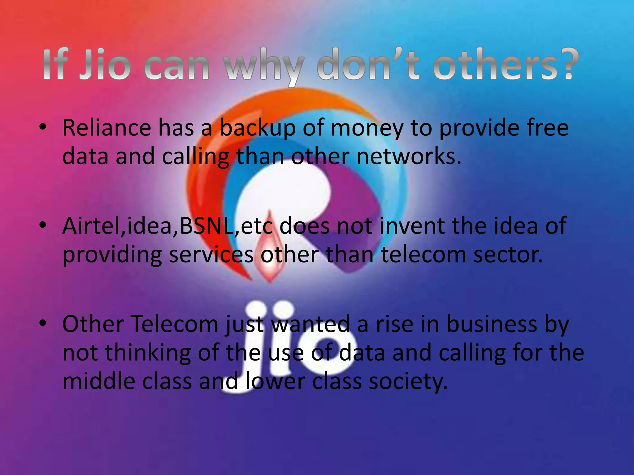 Reliance jio | PPTX | Telecommunications Industry | Industries