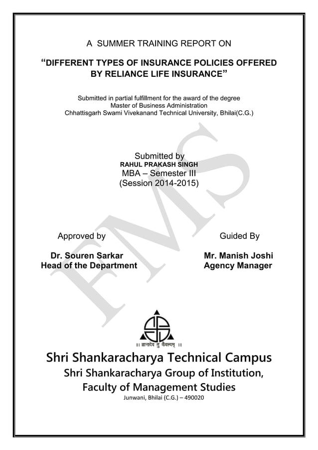 Reliance life insurance project | PDF | Life Insurance | Insurance