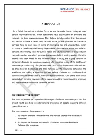 Reliance life insurance project | PDF