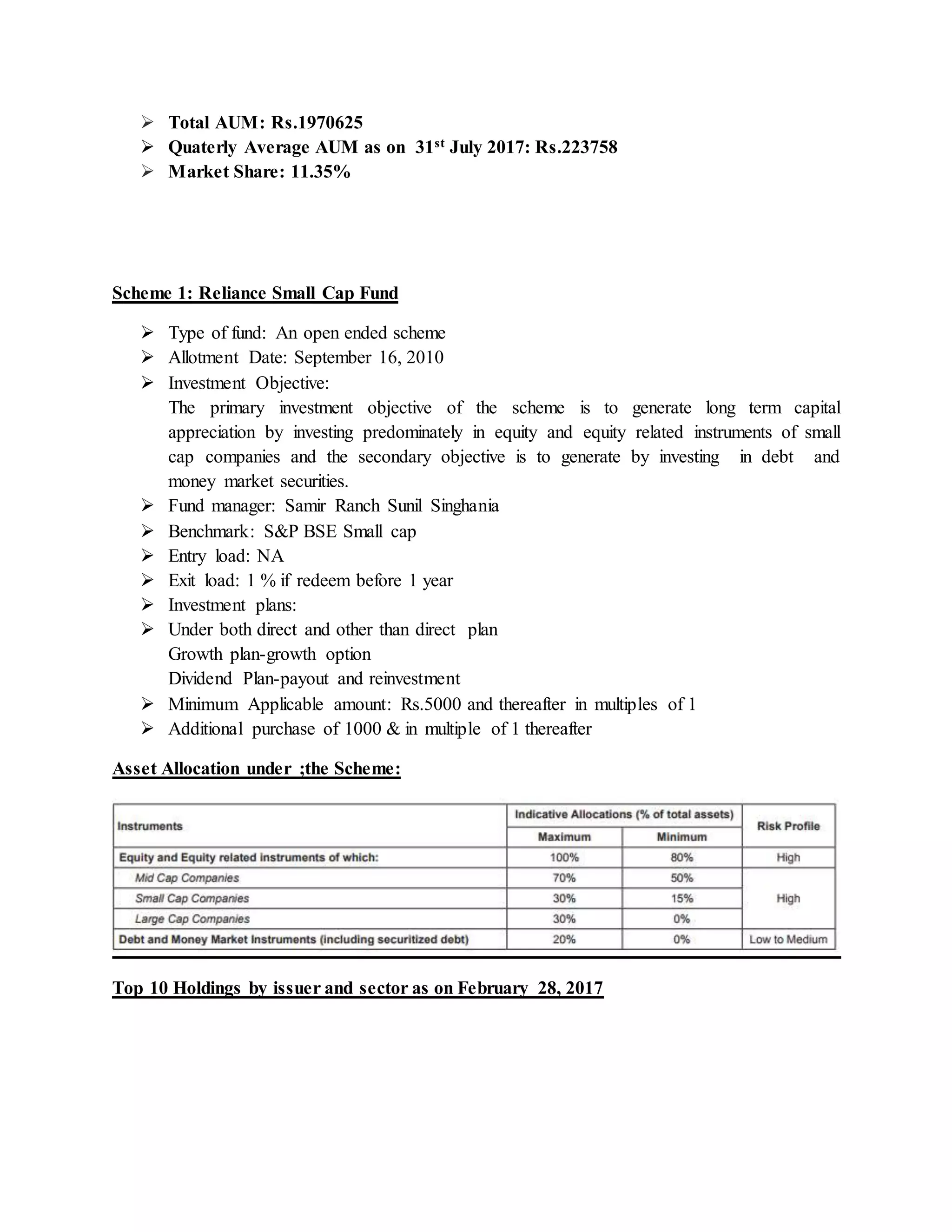 Reliance Mutual Fund | DOCX | Mutual Funds | Personal Investing