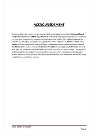 Reliance mutual fund intrenship report | DOCX