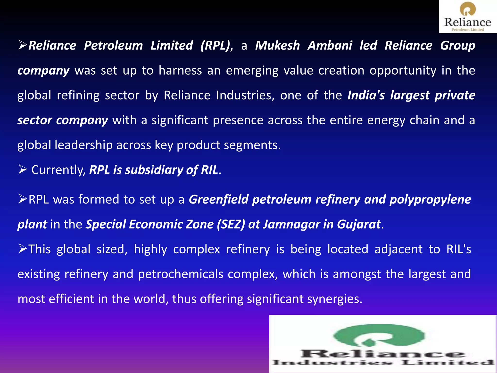 RELIANCE PETROLEUM PRESENTATION | PPTX